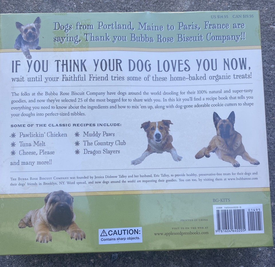 Organic Dog Biscuit Cookbook w/3 Cookie Cutters Dogs Pets Treats- Dog ...