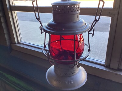 NICE VINTAGE ADLAKE SANTA FE BELLBOTTOM RAILROAD LANTERN W/RED UNMARKED ...