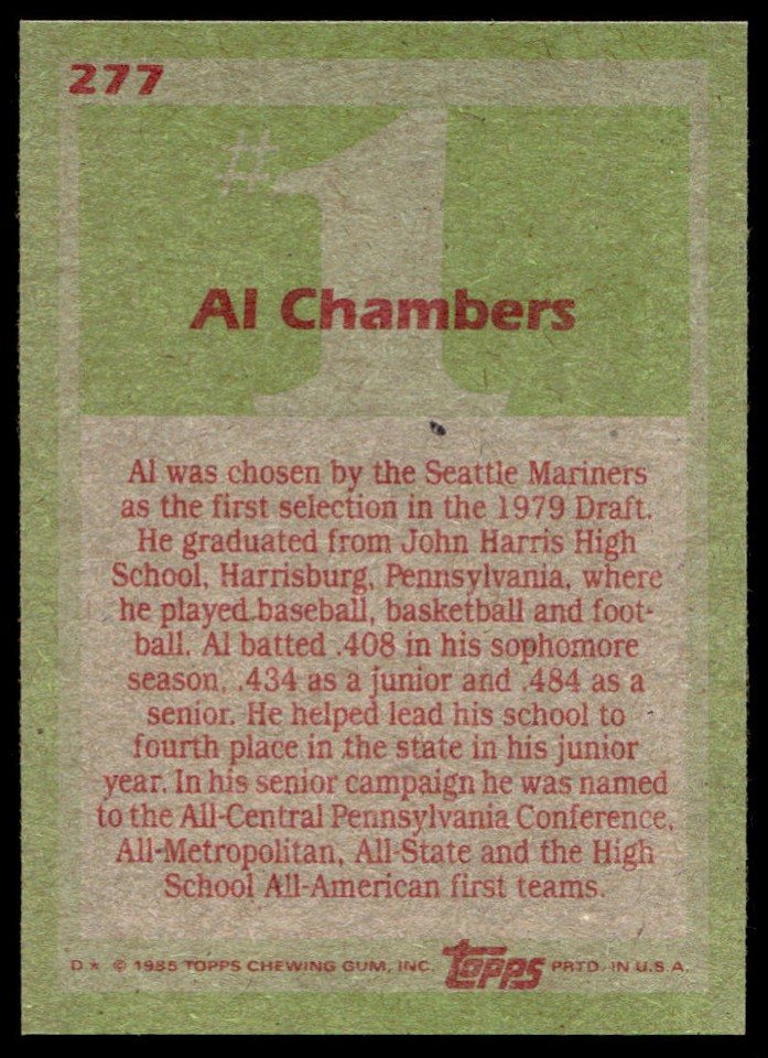 1985 Topps 277 Al Chambers 79 Seattle Mariners FRDP Baseball Card | eBay
