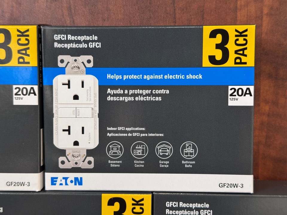 60-Pack Eaton 20A 125V GFCI Outlets, White Slim Design Duplex ...