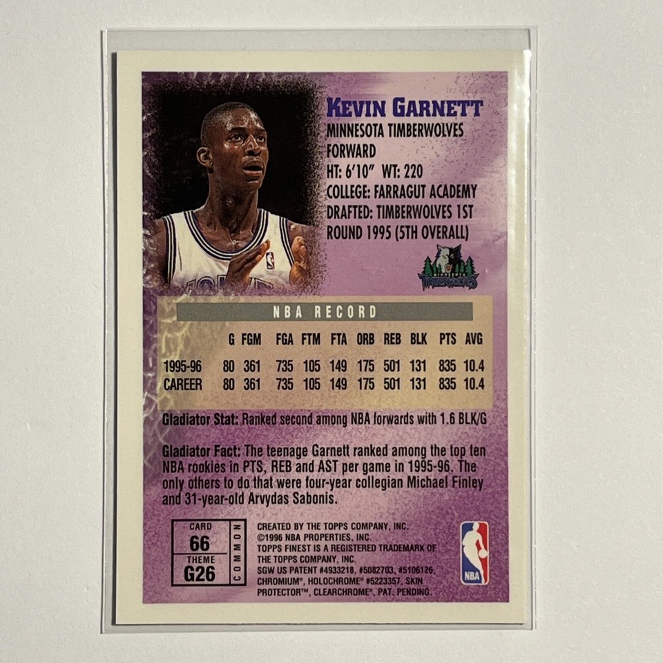1996-97 Topps Finest Kevin Garnett #66 with coating, G26 Gladiators, T ...
