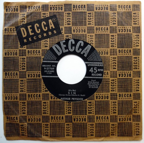 Arthur Prysock 45 Sin / Amour Of A Gypsy Near Mint Soul Pop 1951 Decca ...