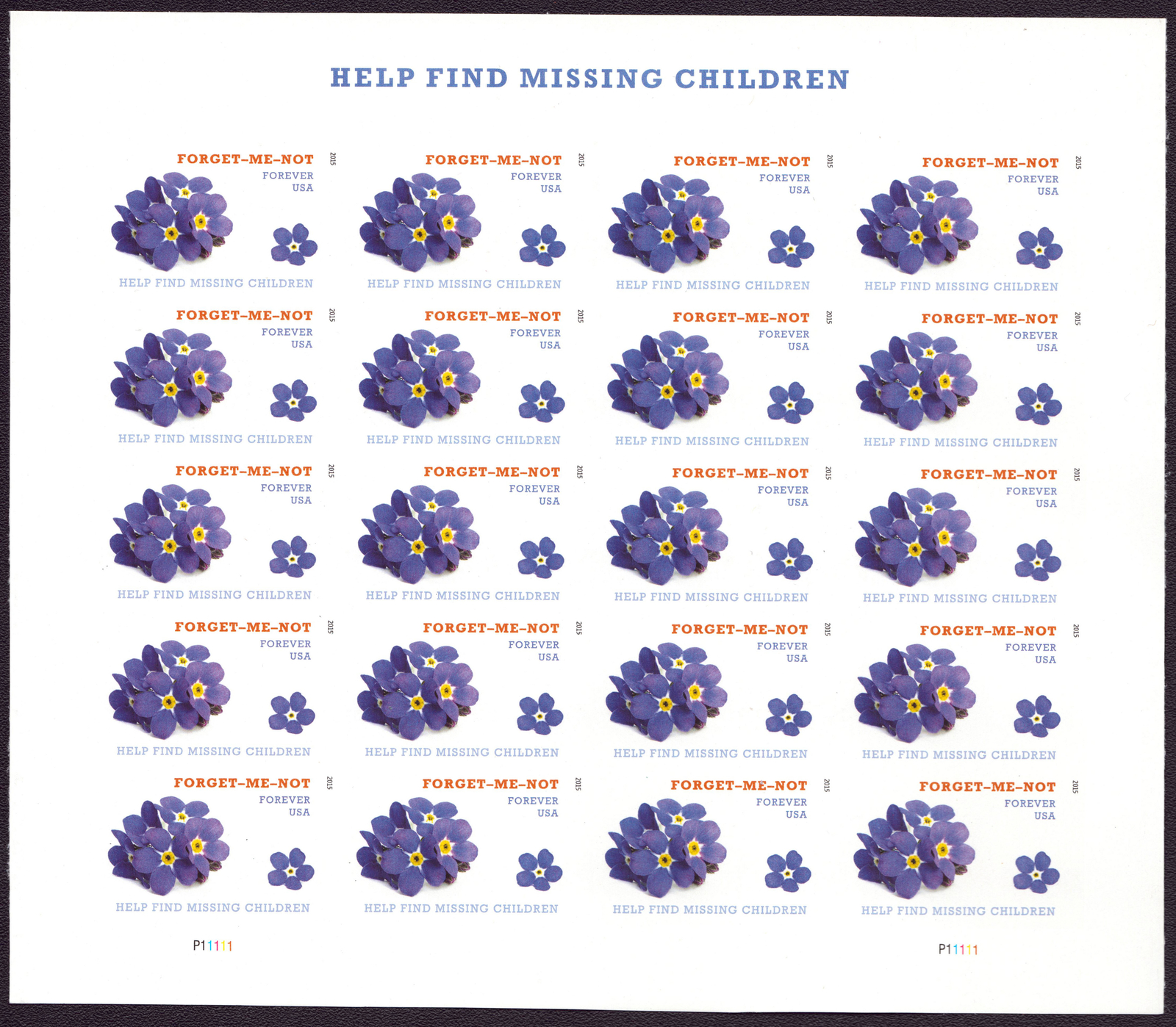 US # 4987a - (49¢) Forget-Me-Nots Missing Children Imperf Mint Pane of ...