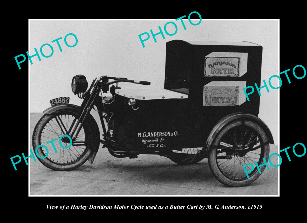 OLD LARGE HISTORIC PHOTO OF HARLEY DAVIDSON BUTTER CART MOTORCYCLE ...