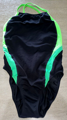 SPEEDO ENDURANCE WOMENS 8/34 black BRIGHT GREEN SWIM SWIMMING SUIT 1 PC ...