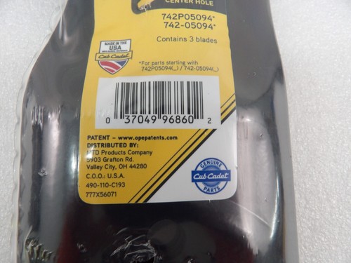 Cub Cadet 742P05094, 742-05094 50" Ultra High Lift 3 Blade Set S Shaped ...