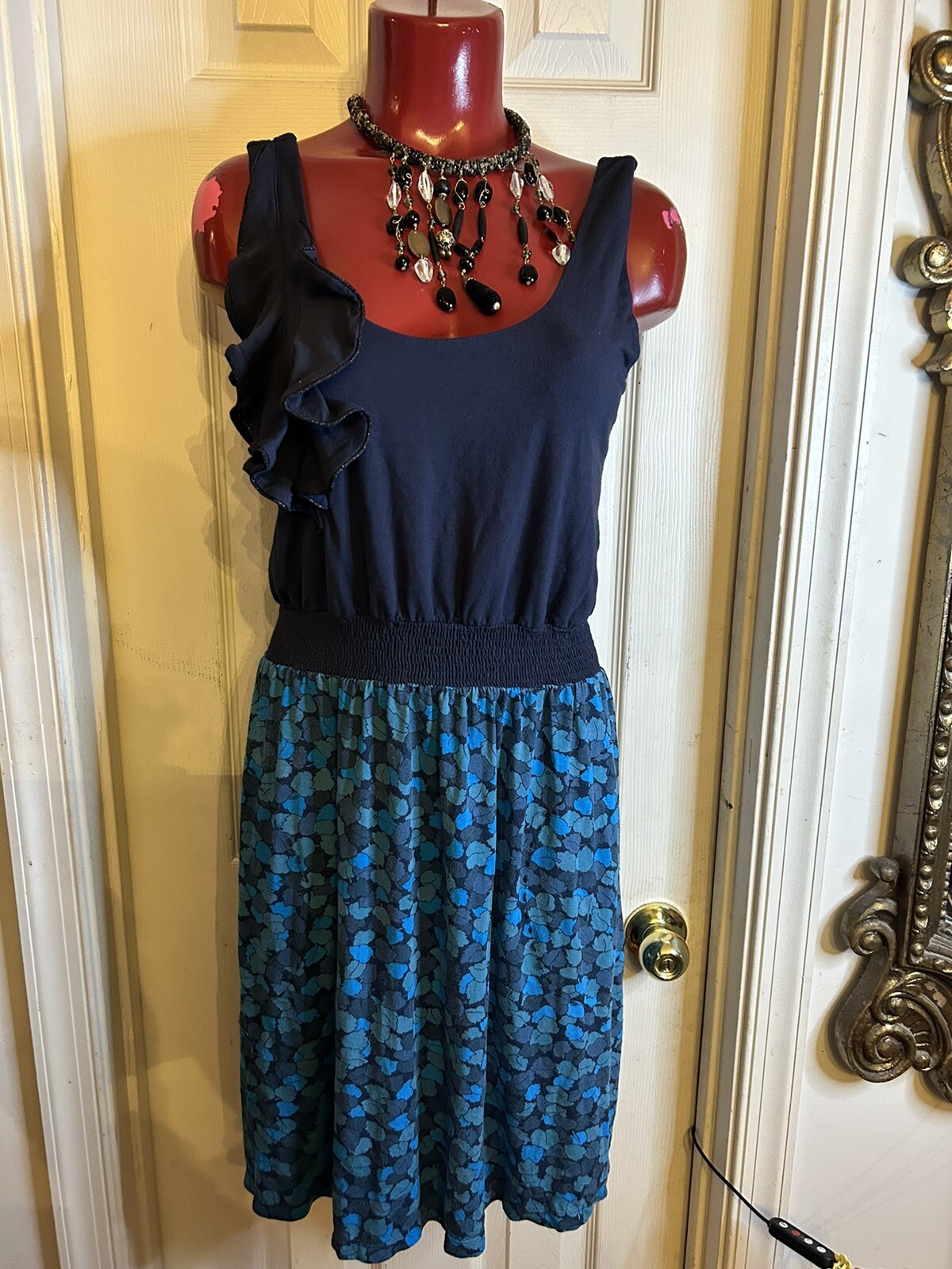 RARE Anthropologie Pendulum Dress RicRac Corsage Leaf… - Gem