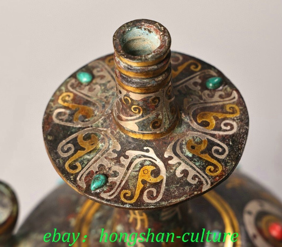 11.4'' Unique Old War Han Dynasty Bronze Ware Silver Gilt Inscription ...