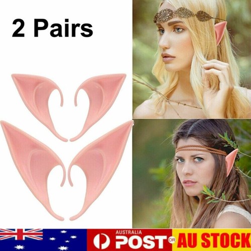 2 Pairs Rubber Elf Ears Fairy Elven Pixie Hobbit Demon Halloween ...