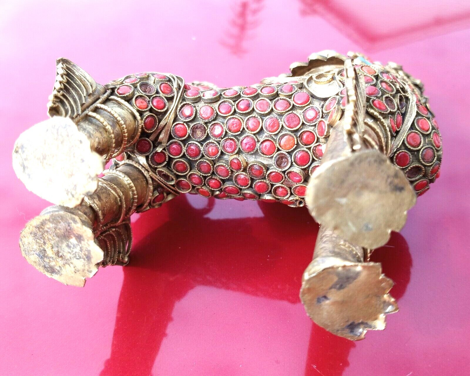 Vintage Foo Dog lion Good Luck Qulin dragon Figurine inlaid Coral ...