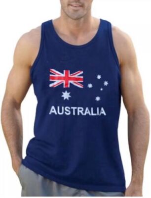 Australian Flag Print Singlet Navy Cotton Tank Top Australia Day ...