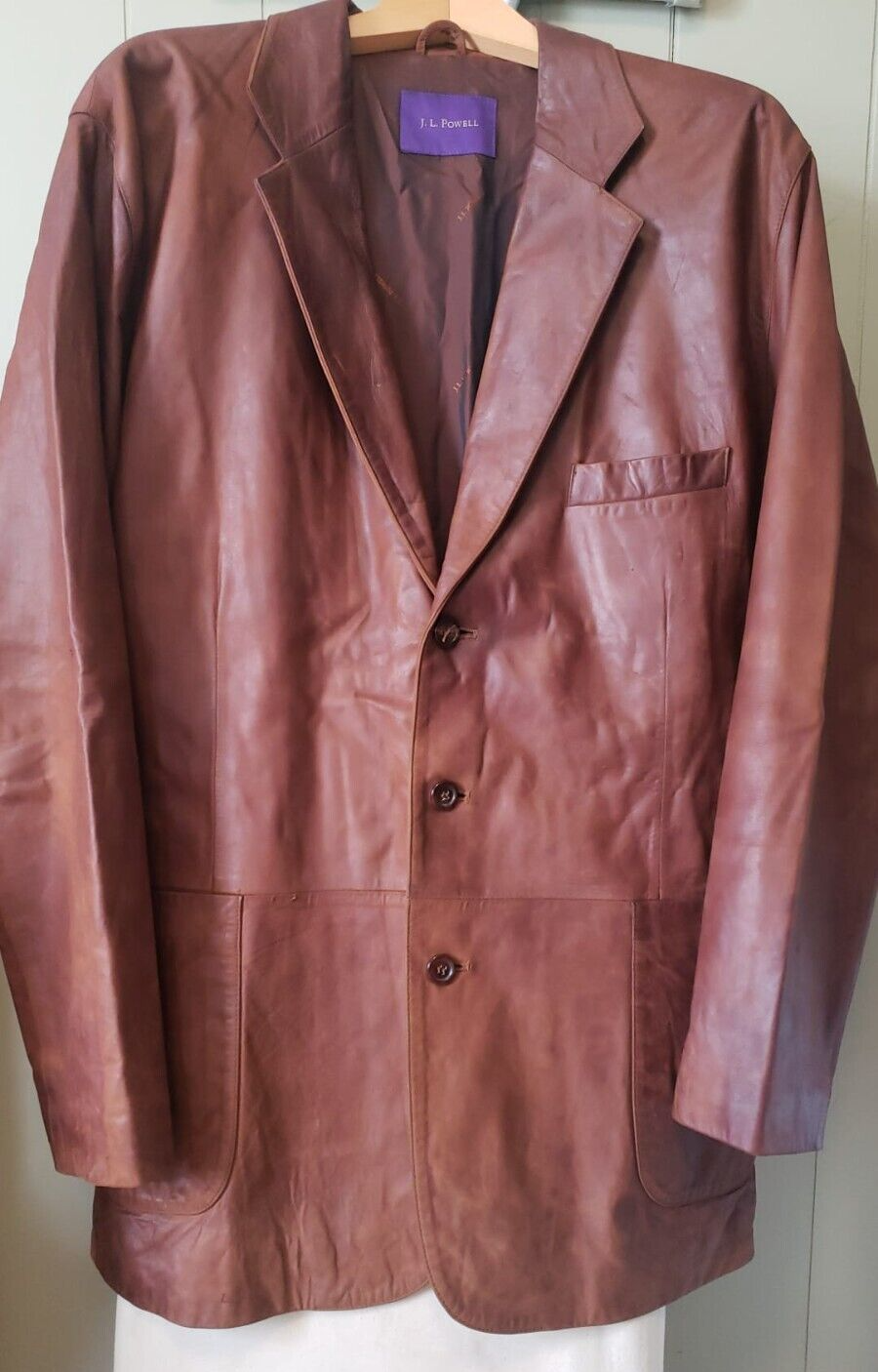 J.L. Powell Mens Brown Leather Jacket Size Large | eBay
