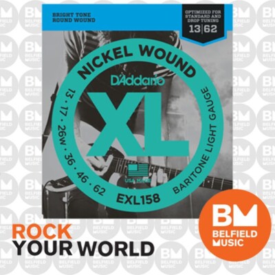 D'Addario EXL158 Electric Guitar Strings XL Nickel Wound Baritone 13-62 ...