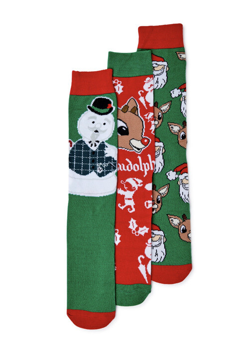 Rudolph The Red Nosed Reindeer 3 Pair Sock Set Fits Shoe Size 8-12 ...