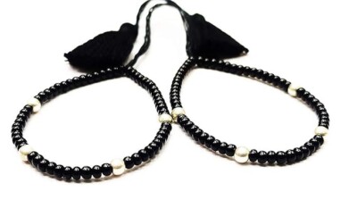 925 Sterling Silver Chandi Balls And Black Crystals Nazariya With Black ...