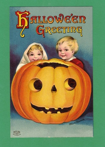 VINTAGE ELLEN CLAPSADDLE HALLOWEEN POSTCARD GIRL BOY HUGE HAPPY JOL | eBay