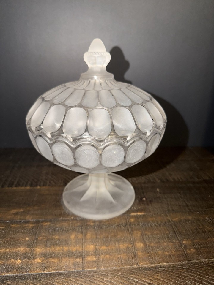 ANTIQUE EAPG FOOTED COVERED COMPOTE BABY THUMBPRINT ARGUS FLINT GLASS ...