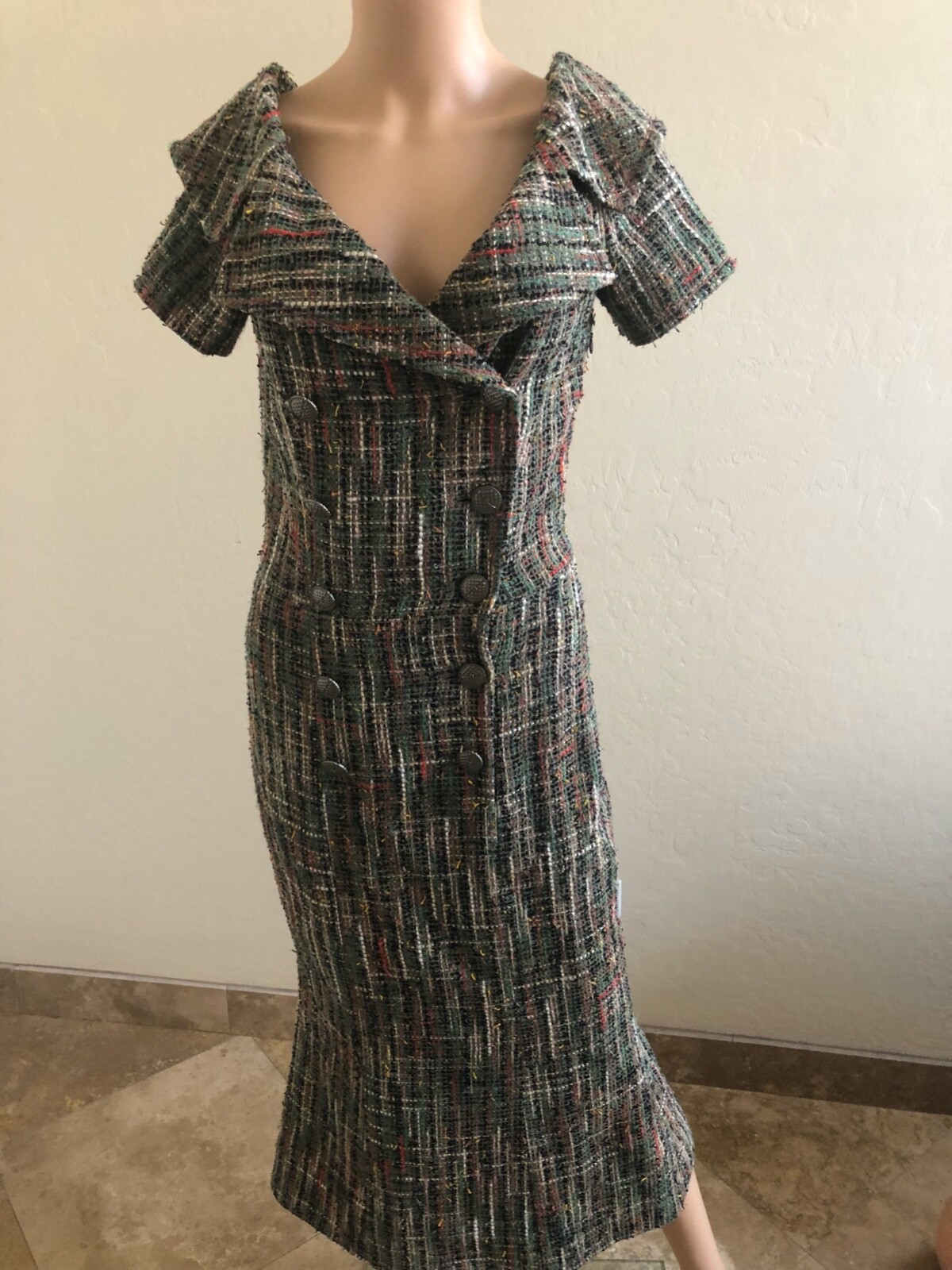 CHANEL 17C TWEED CC LOGO MIDI DRESS FR44 US12 - Gem