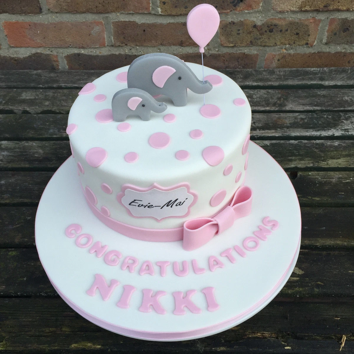 Pink And Grey Elephant Baby Shower Cake