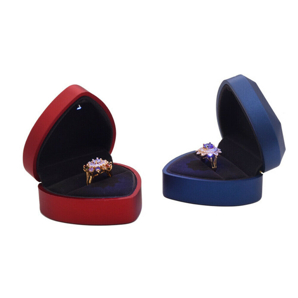 LED Light Ring Box Heart Shape Jewelry Wedding Engagement Proposal Case ...