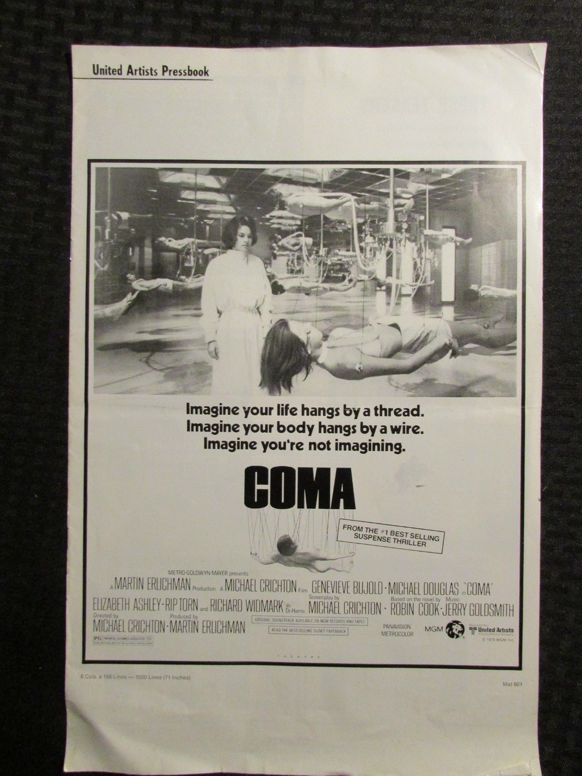 1978 COMA Movie 11x17" 12pg Pressbook GD- 1.8 Michael Douglas Geneviève ...