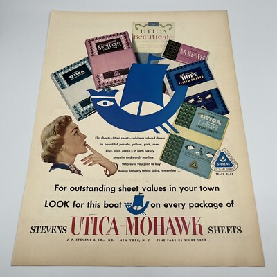 1954 Stevens Utica Mohawk Sheets Vintage Print Ad 10x14" retro style ...