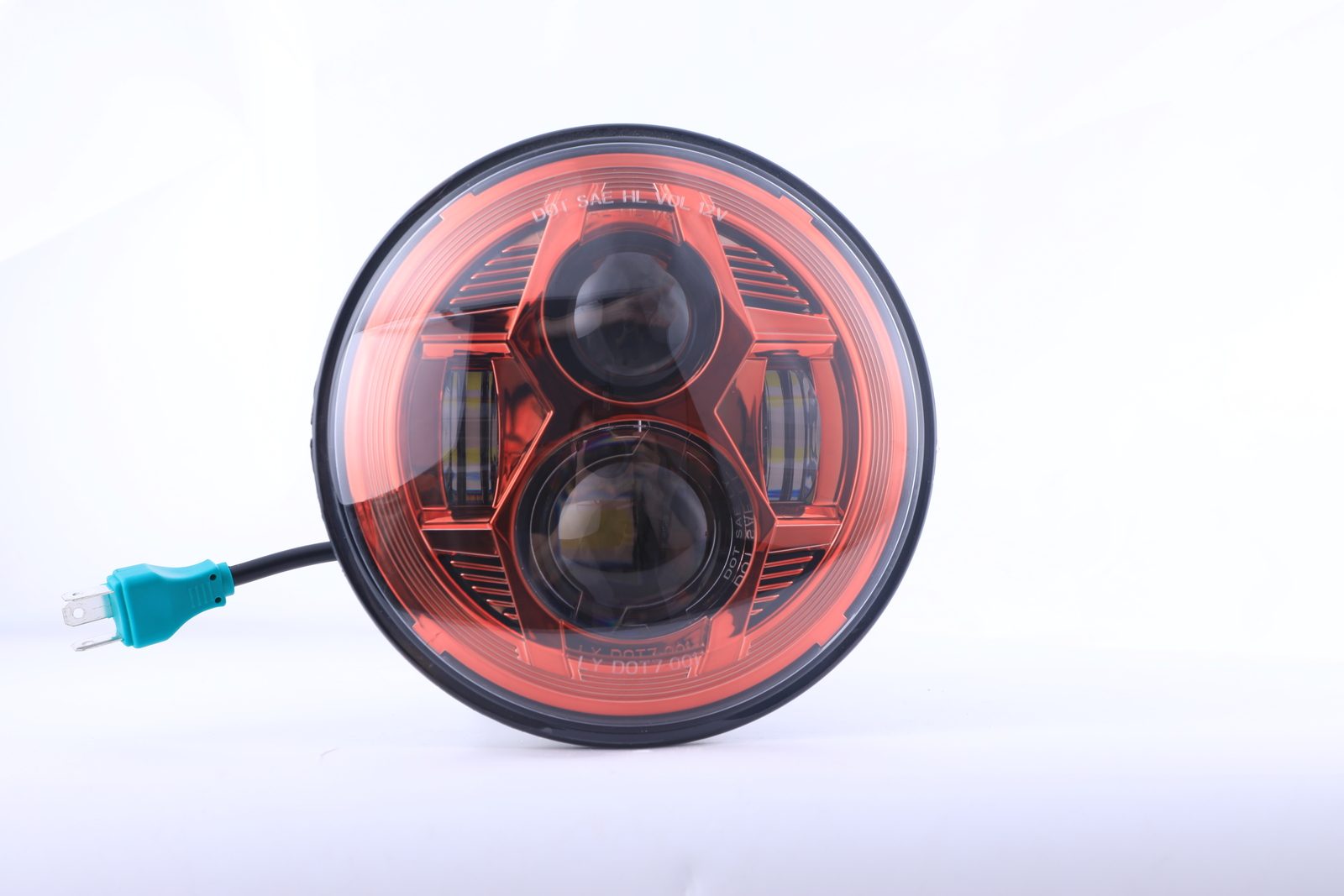 Pair Red 7" Round LED Headlights 6012 H6024 For Jeep Wrangler JK LJ TJ ...