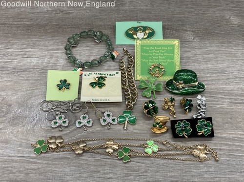 St Patrick's Day Jewelry Lot w. Claddagh Hat Pins Bracelets Earrings ...