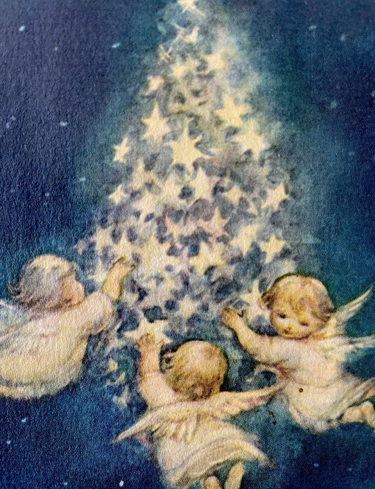 Night Sky Heavenly Baby Angels White Starlight Tree Vtg XMAS Card USED FRONT | eBay