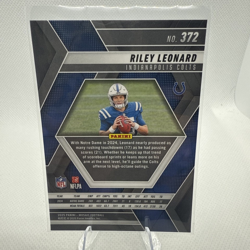 Riley Leonard 2025 Mosaic Base Rookie Card #372 - Colts | eBay