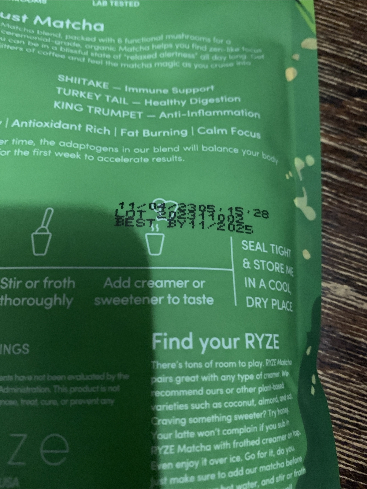 RYZE ORGANIC MUSHROOM MATCHA COFFEE Tea 30 SERVINGS New SEALED BAG Exp ...