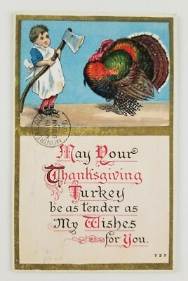 Postcard Happy Thanksgiving Boy with Axe Turkey 1910 | eBay