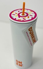 Dunkin Donuts 24oz White Stainless Steel Travel Tumbler Straw Sprinkles ...