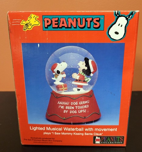 PEANUTS Christmas Snow Globe AAUGH! DOG GERMS I Saw Mommy Kissing Santa ...