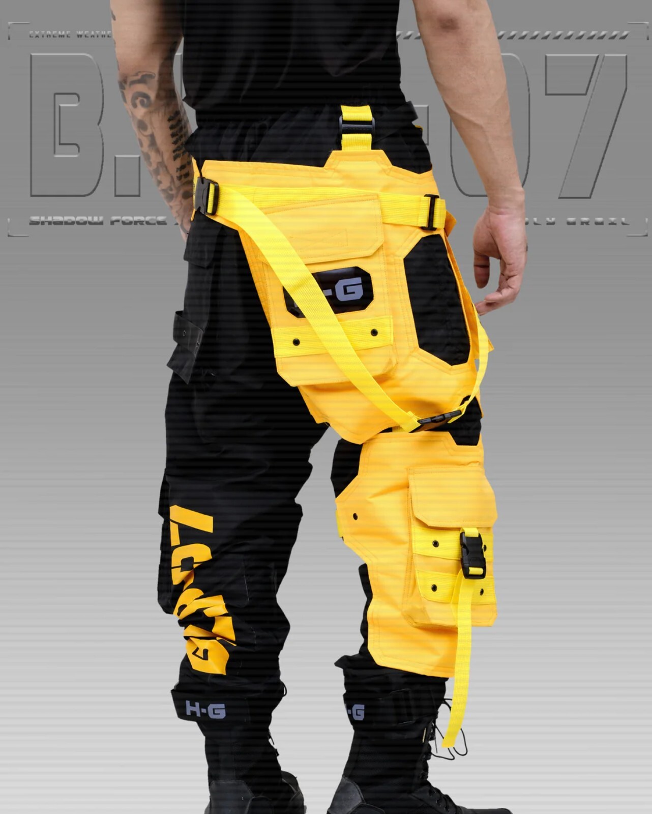 Men's Black Yellow Streetwear Techwear Heavy Cargo Trouser Pants B.L.P ...