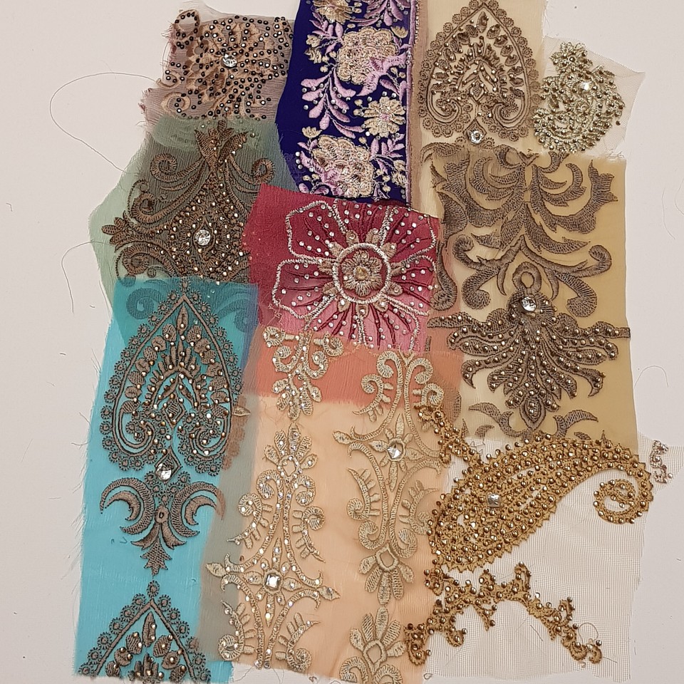 Sari scraps beaded embellished fabric offcuts art projects sequin ...