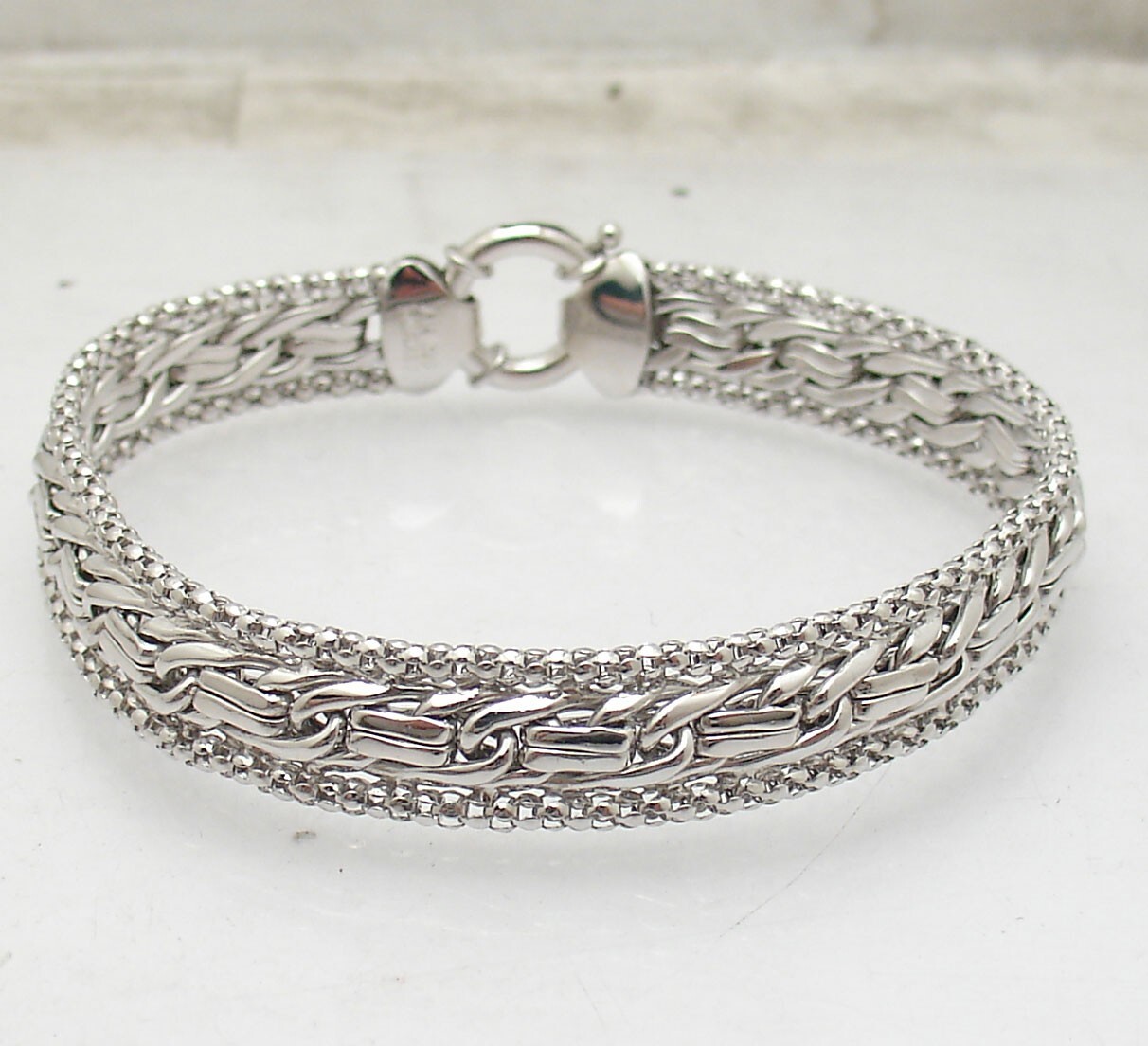 8" Popcorn Chain Bordered Sedusa Spiga Wheat Bracelet Real 925 Sterling ...
