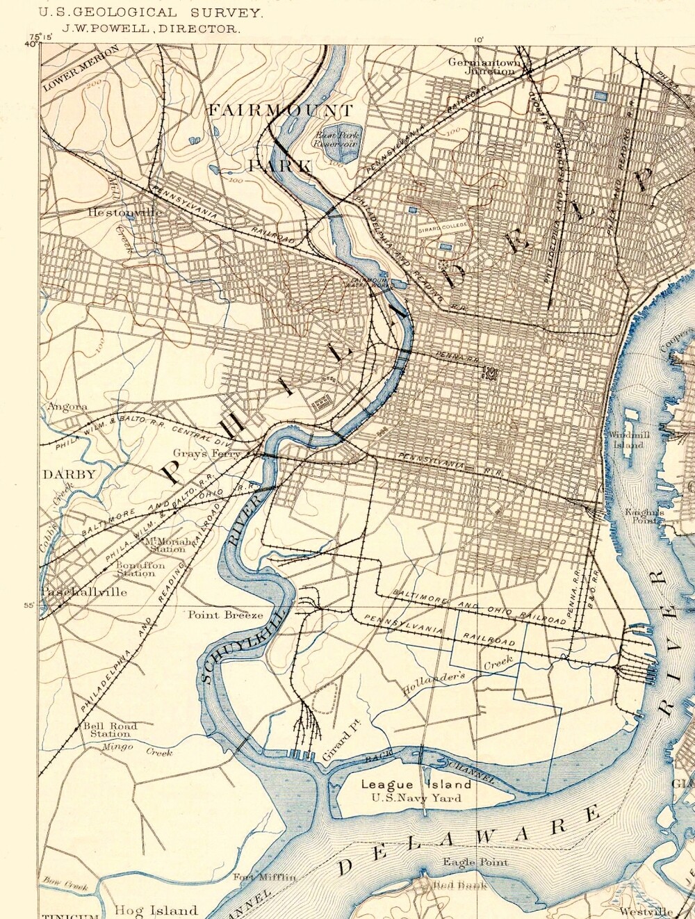 Topographical Map Philadelphia Pennsylvania New Jersey Quad USGS 1891 ...