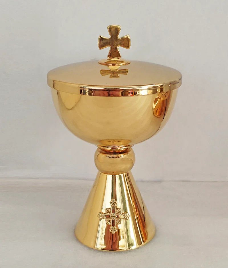 Catholic Religious Brass Ciborium Cross Cover Gilded Priest Chalice Paten Decors | eBay