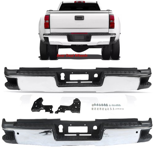 Chrome Rear Bumper w/Sensor For 2015-2019 Chevy Silverado GMC Sierra ...
