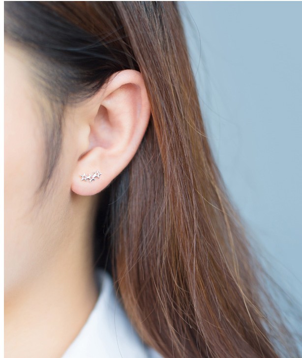 925 Sterling Silver 3 Stars Ear Stud Climber Crawlers Stud Earrings ...
