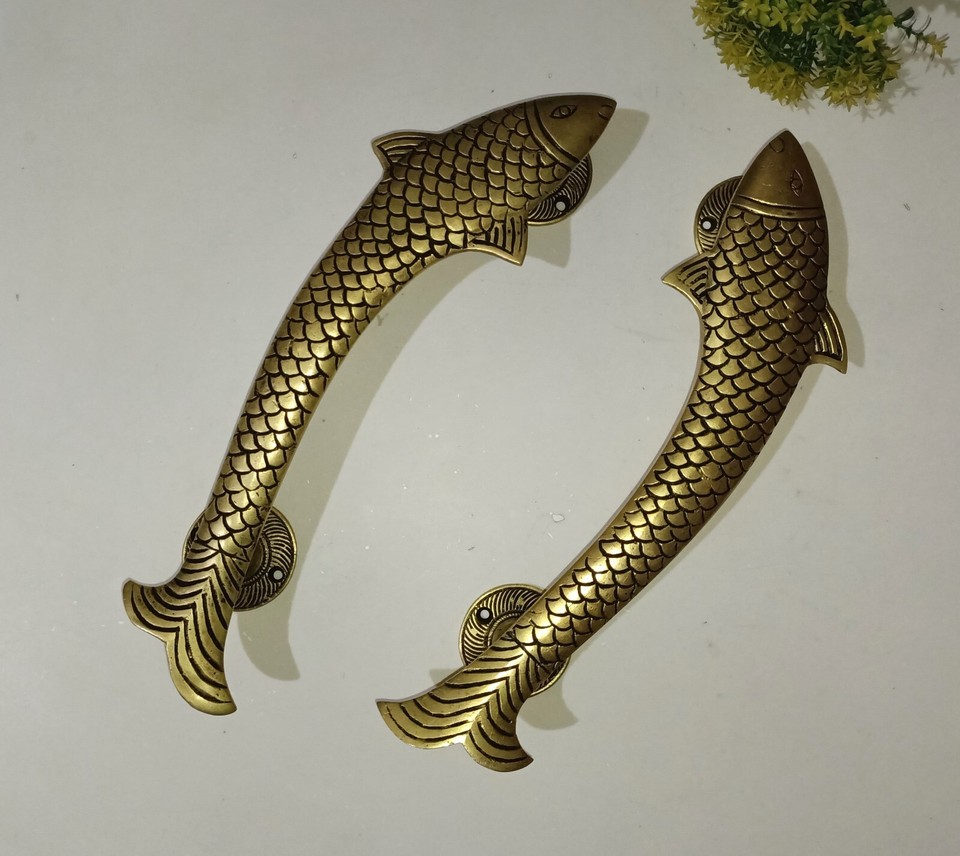 Gold Fish Design Door Pull Set Brass Sea Creature Fish Theme Decor ...