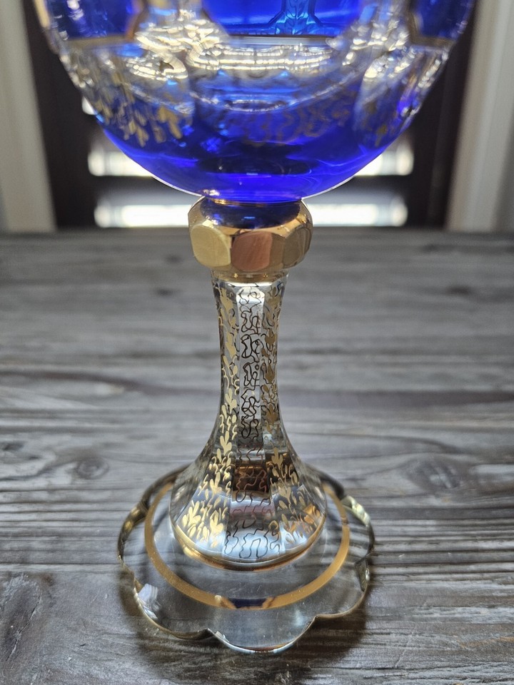 Antique Moser Franz Heide Blue Cabochon Wine Glass 1920's | eBay
