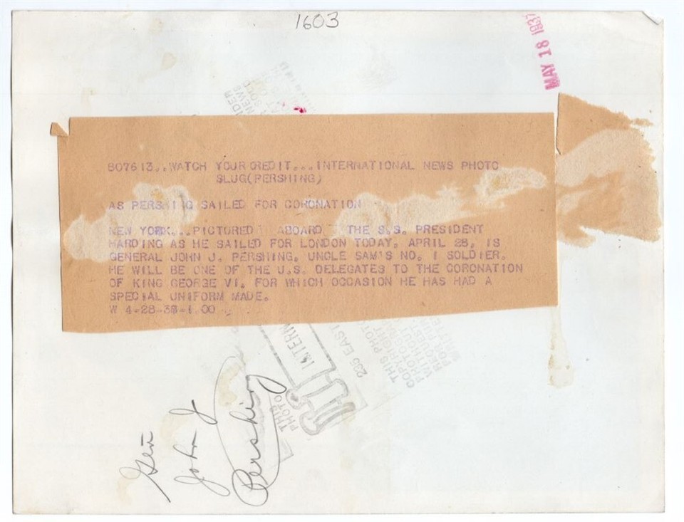 1938 General Pershing on Ocean Liner SS President Harding Original ...