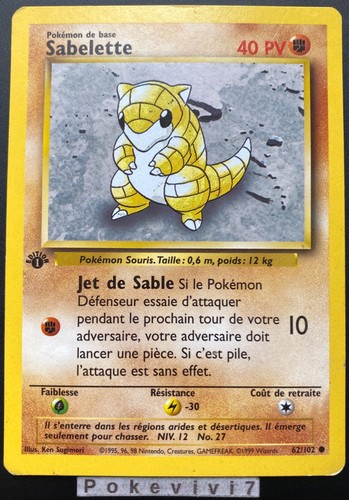 Carte Pokemon SABELETTE 62/102 Set de Base Wizards EDITION 1 FR | eBay