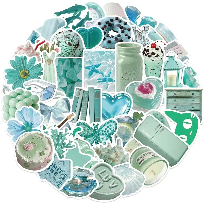 50pc Aesthetic Cool Mint Green Sticker Pack Lot Phone Case, Laptop ...