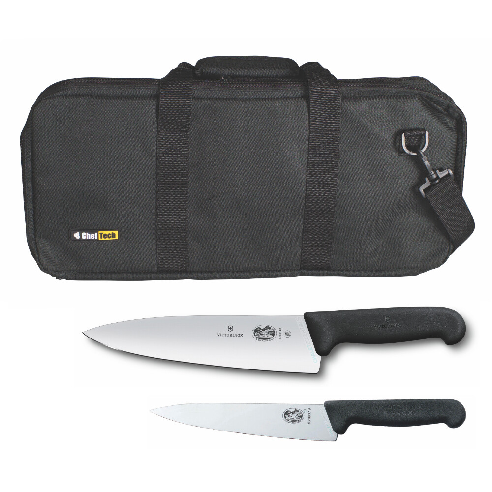 3pc Chef Starter Knife Set Black Bag & Victorinox 15cm Cook & 20cm ...