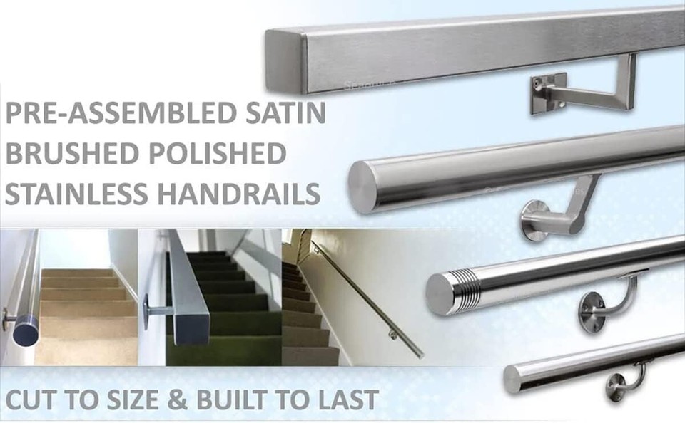 Solid Oak Handrail - Wooden & Brushed Stainless Steel Stair Bannister ...