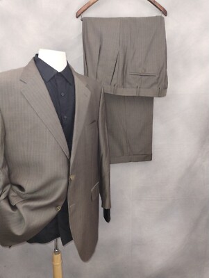 46R BESPOKE Coppley Scabal SUIT Men's Taupe 4-SEASON Wool 2pc Suit ...