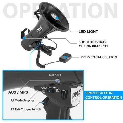 Pyle Megaphone PA Bullhorn, Siren Alarm, Adjustable Volume, LED Lights ...